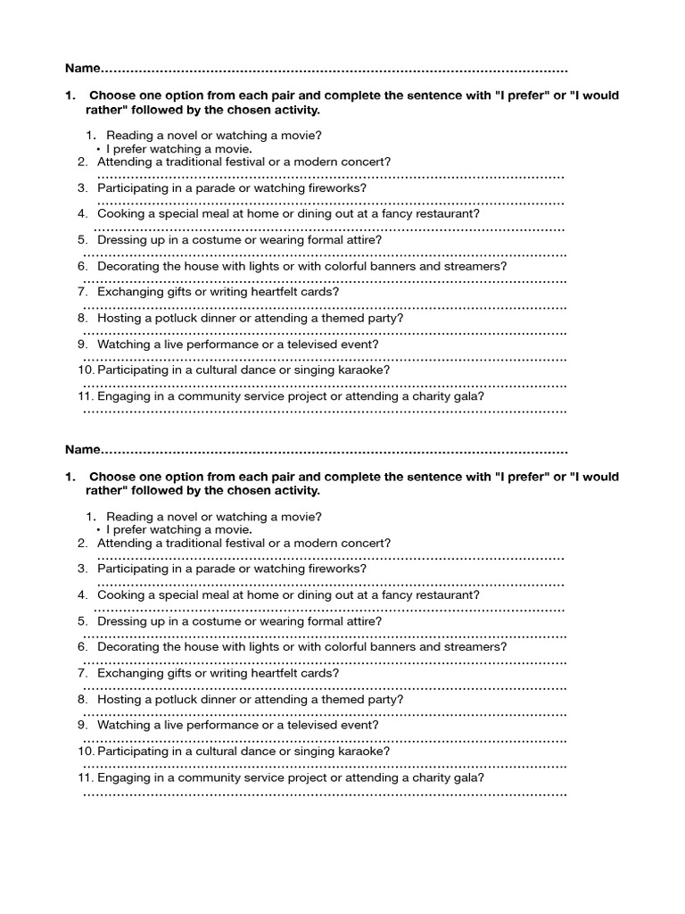 I Prefer Exercises | PDF