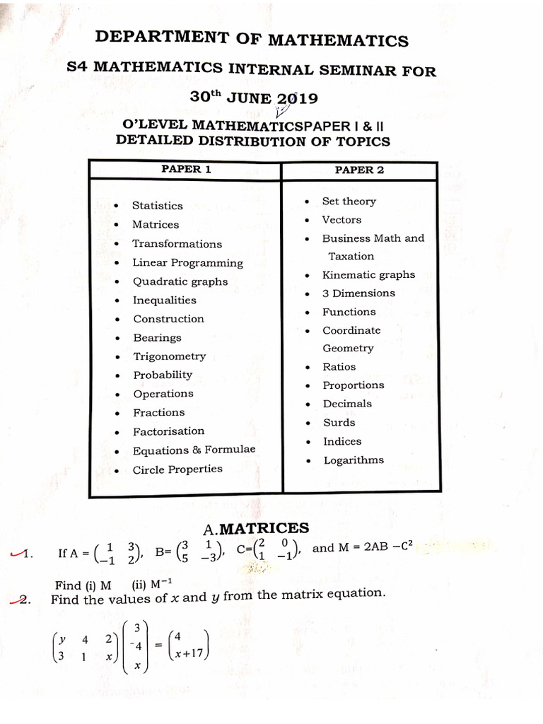 Senior Four Internal Mathematics Seminar | PDF