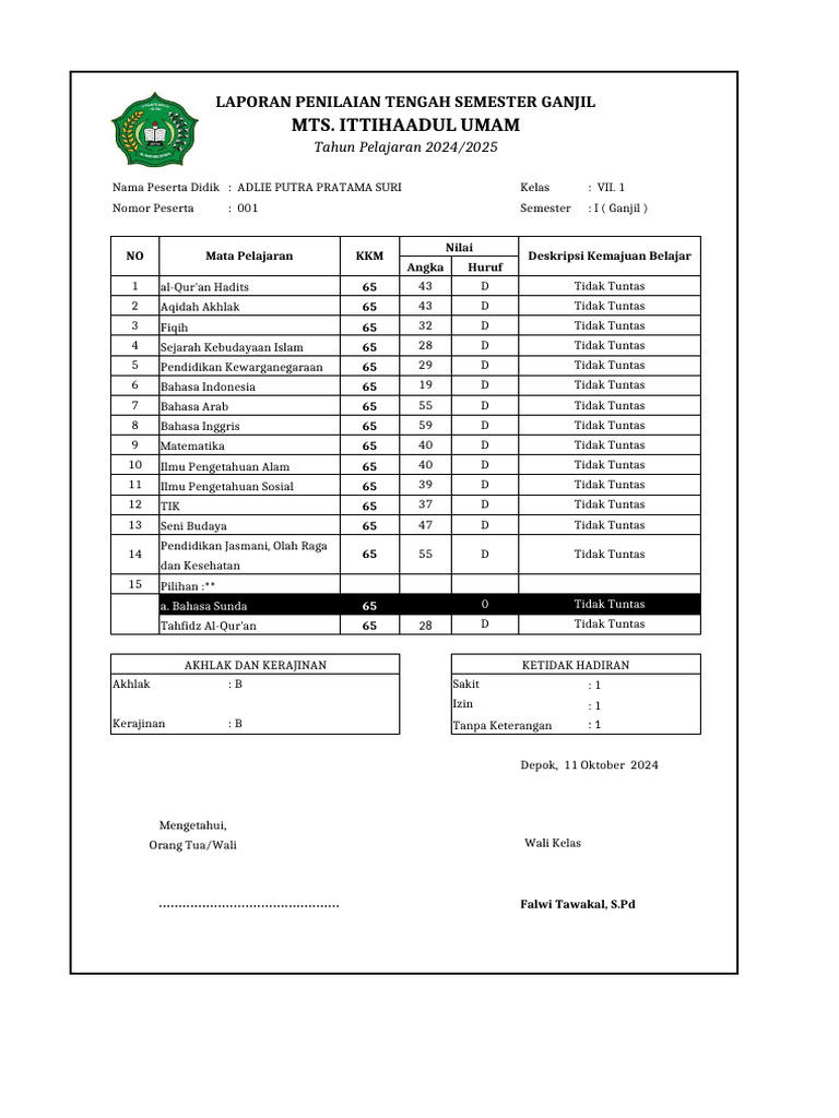 Format Raport Bayangan Ganjil 2024-2025 71 (1) TERBARUUU PLUS PERINGKAT | PDF