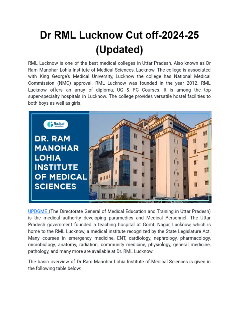 RML Lucknow Medical Cut-Off 2024 | PDF | Doctor Of Medicine | Medical ...