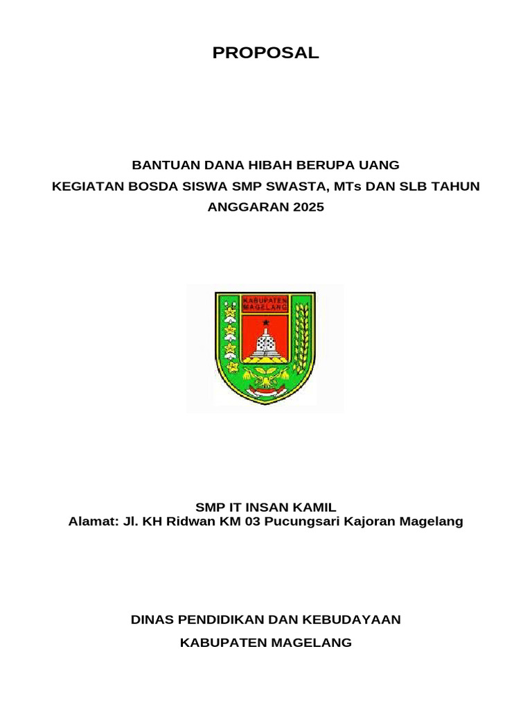 Proposal BOSDA SMP IT Insan Kamil Kajoran Tahun Anggaran 2025 | PDF