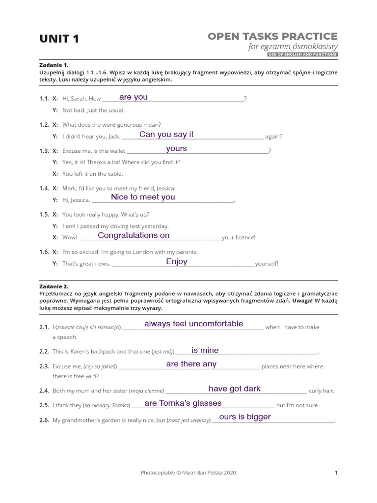 Satsiu powtóra unit 1-3 | PDF