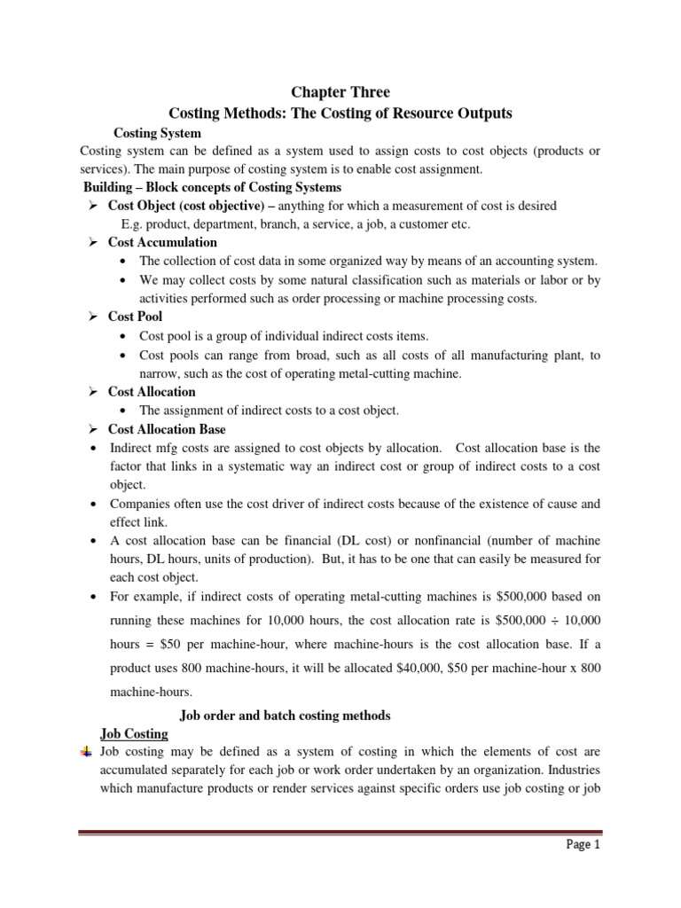 Chapter 3 Costing Methods The Costing of Resource Outputs | PDF | Cost ...