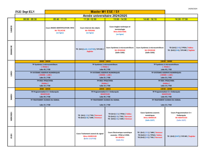 Emplois Du Temps - S1 - M1 ESE | PDF
