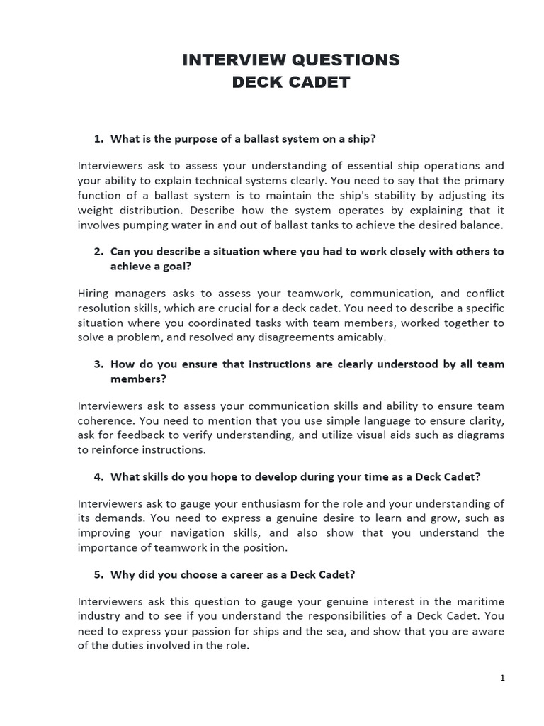 Interview Questions Deck Cadet | PDF