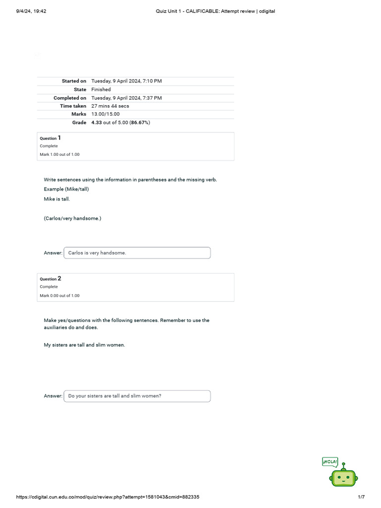 Quiz Unit 1 - CALIFICABLE - Attempt Review - Cdigital | PDF | Human ...
