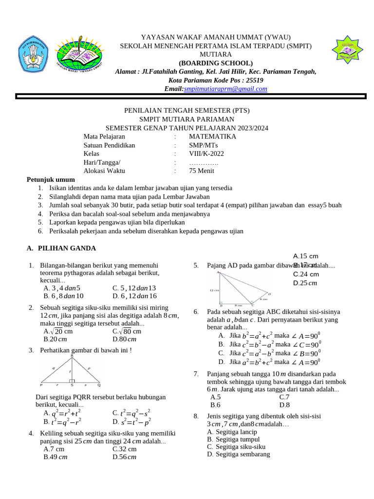 Soal Kelas 8 Pts Semester 2 Fix | PDF