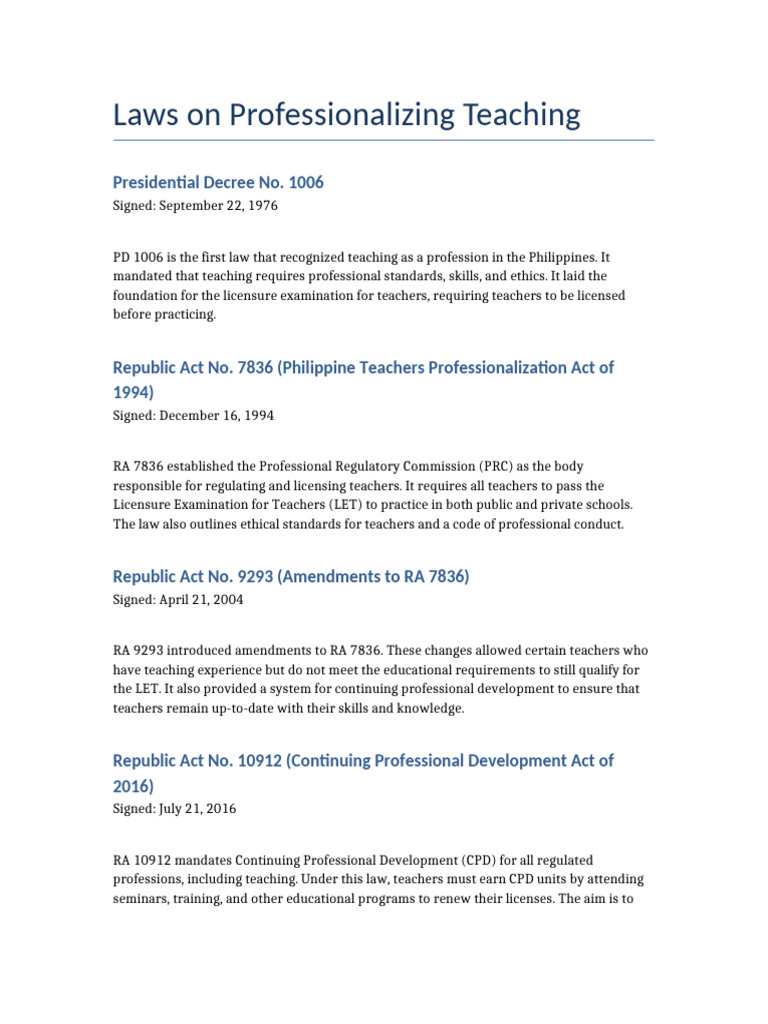 Professionalizing Teaching Laws | PDF