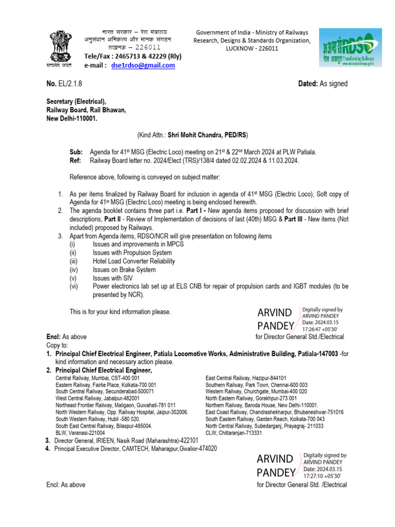 Letter to RB & ZR reg FINAL AGENDA for 41st MSG at PLW on 21 & 22 March ...