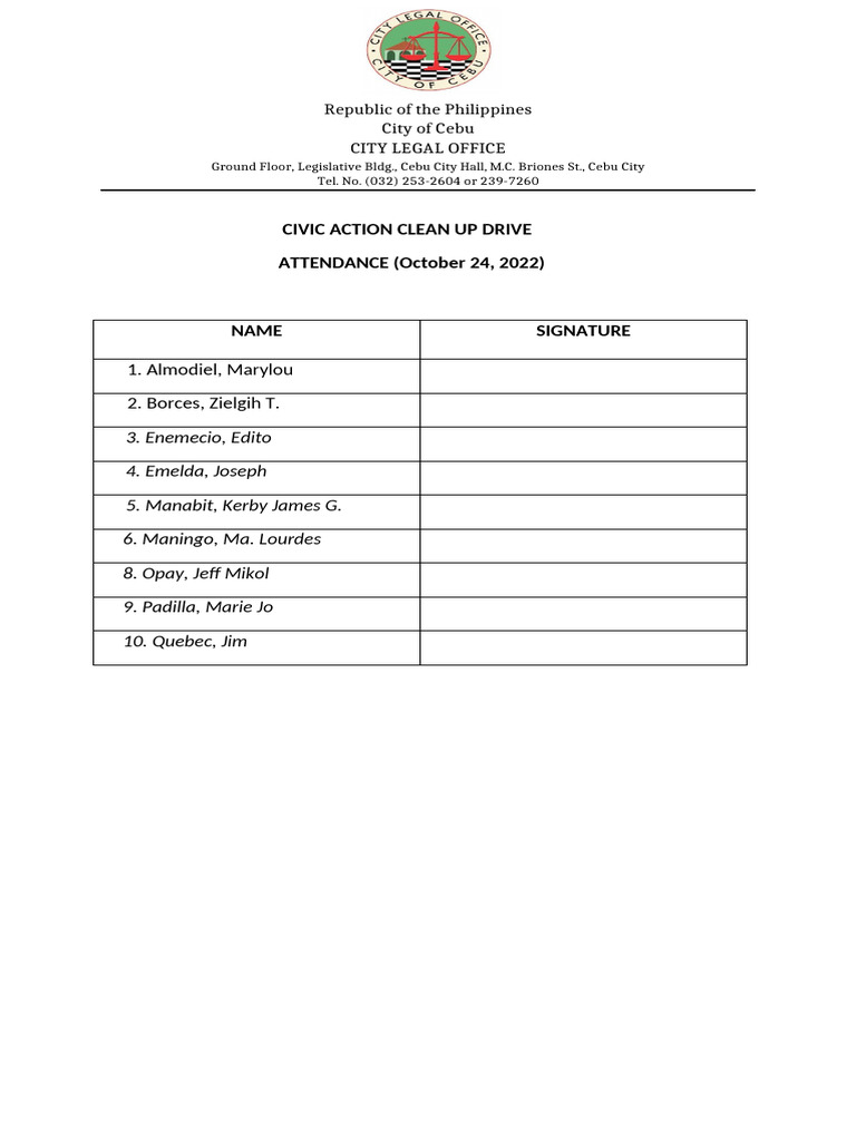 Attendance Clean Up 8 | PDF