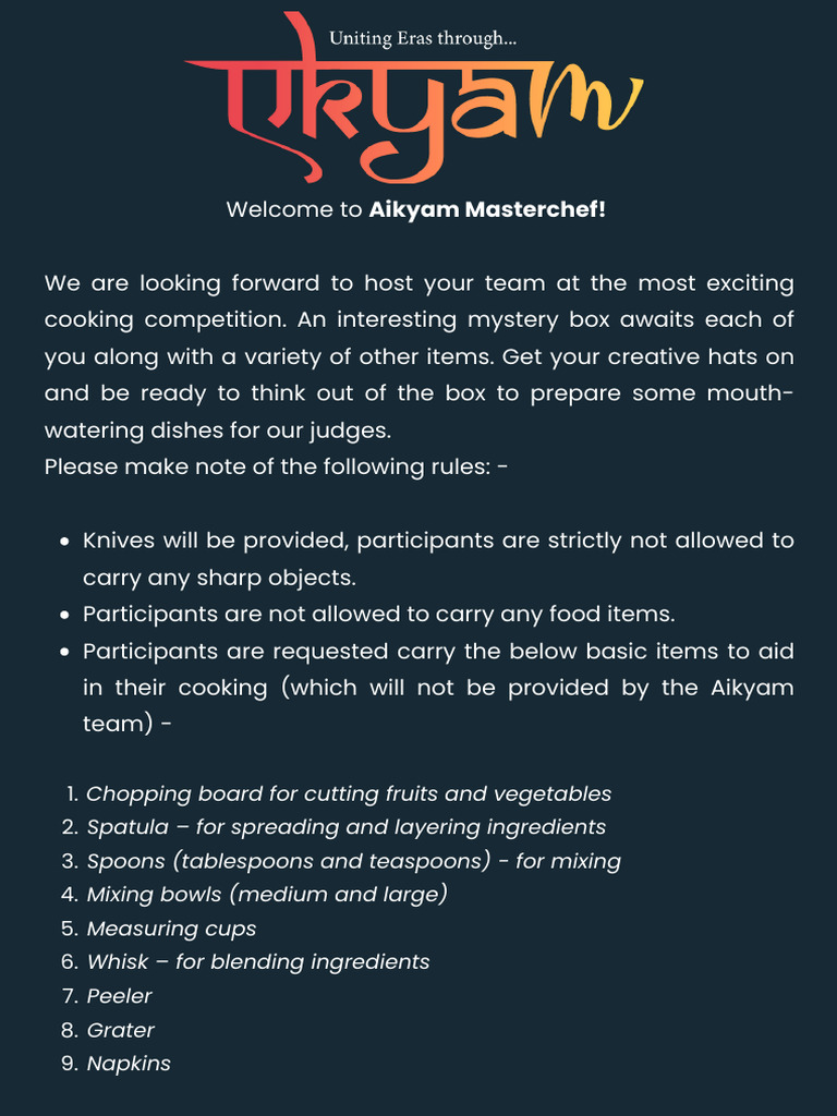 Aikyam Masterchef Rules | PDF
