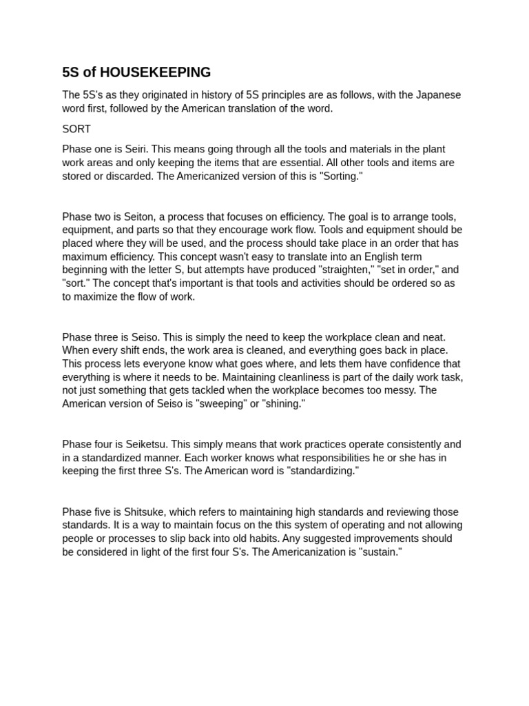 5S of HOUSEKEEPING | PDF