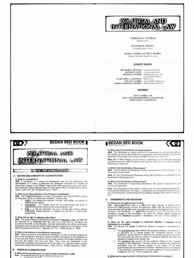 Bedan Red Book Vol. 1 - 1. Political and International Law | PDF