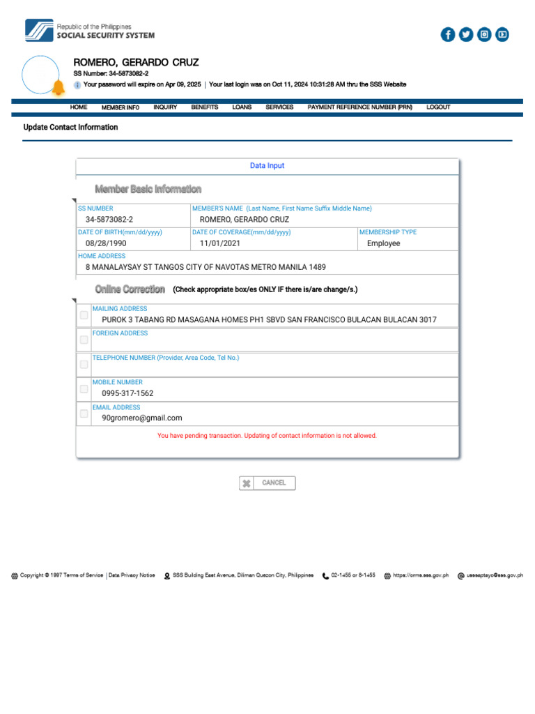 Republic of The Philippines Social Security System - Member | PDF