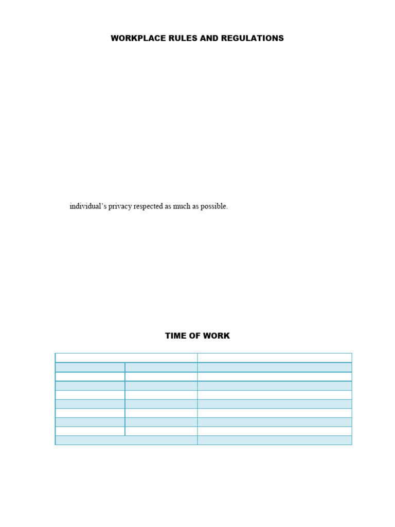 Workplace Rules and Regulations | PDF