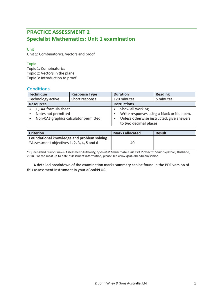 Jacaranda Practice Assessment 2_Solutions | PDF