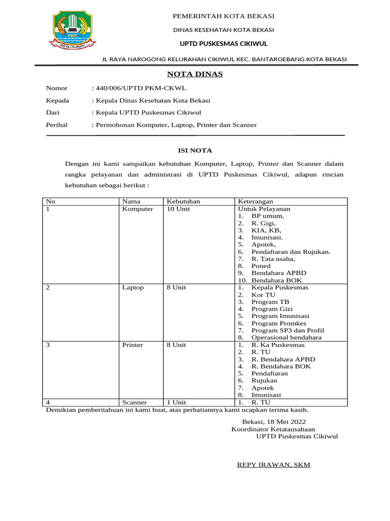 NOTA DINAS Komputer | PDF