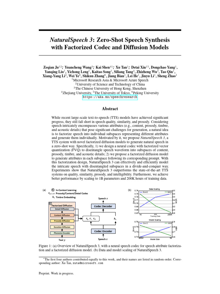 NaturalSpeech 3: Zero-Shot Speech Synthesis With Factorized Codec and Diffusion Models | PDF ...