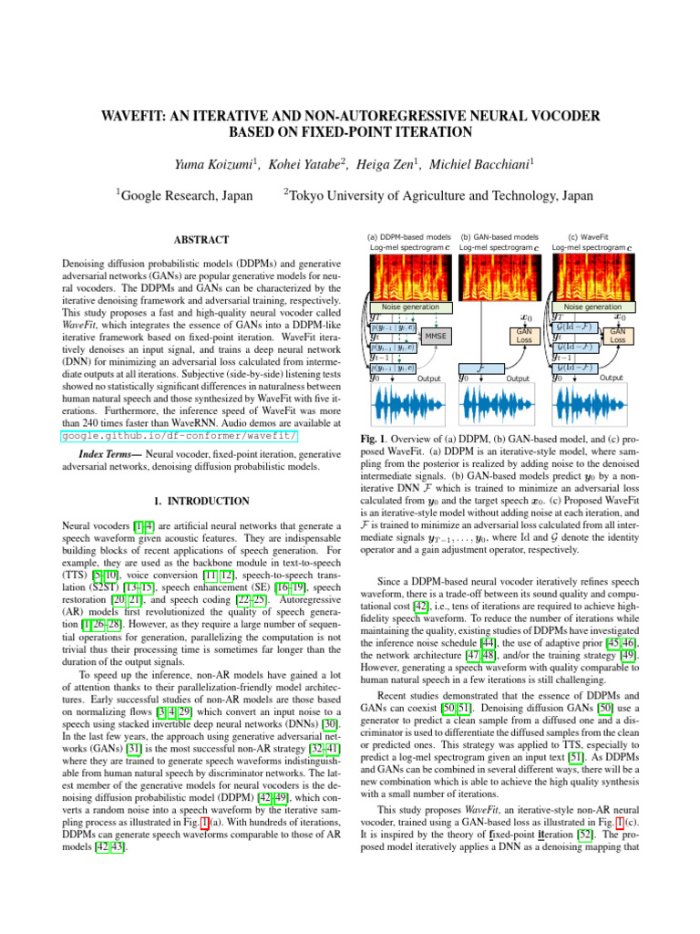Wavefit An Iterative And Non Autoregressive Neural Vocoder Based On Fixed Point Iteration Pdf