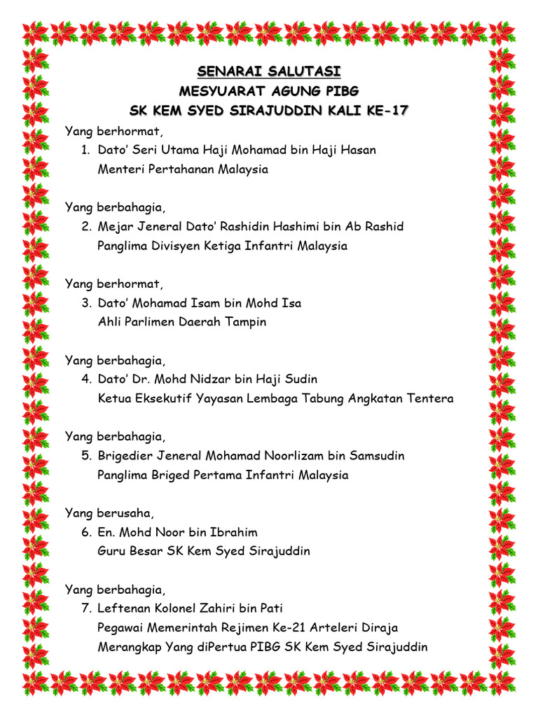 SALUTASI MAJLIS PERASMIAN MESYUARAT AGUNG Tok Mat Versi 1 | PDF