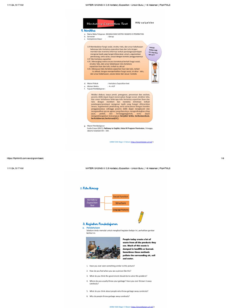 MATERI SASING XI 3.9 Hortatory Exposition - Unduh Buku - 1-6 Halaman - FlipHTML5 | PDF