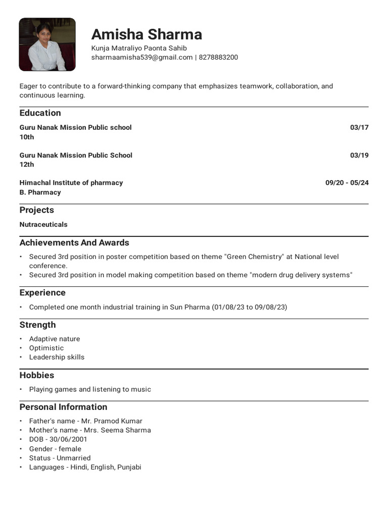 Amisha Sharma: Education | PDF