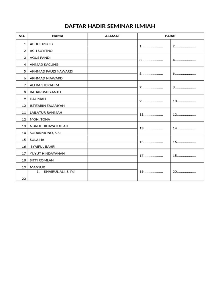 Daftar Hadir Seminar Ilmiah | PDF