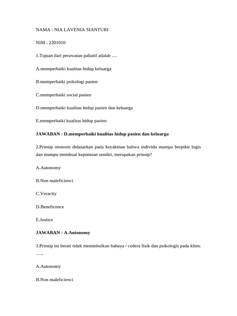 Soal Paliatif Nia | PDF