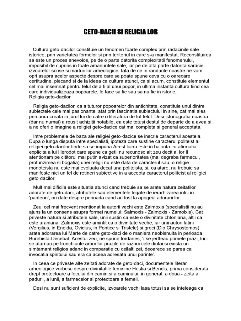 Geto-Dacii Si Religia Lor | PDF