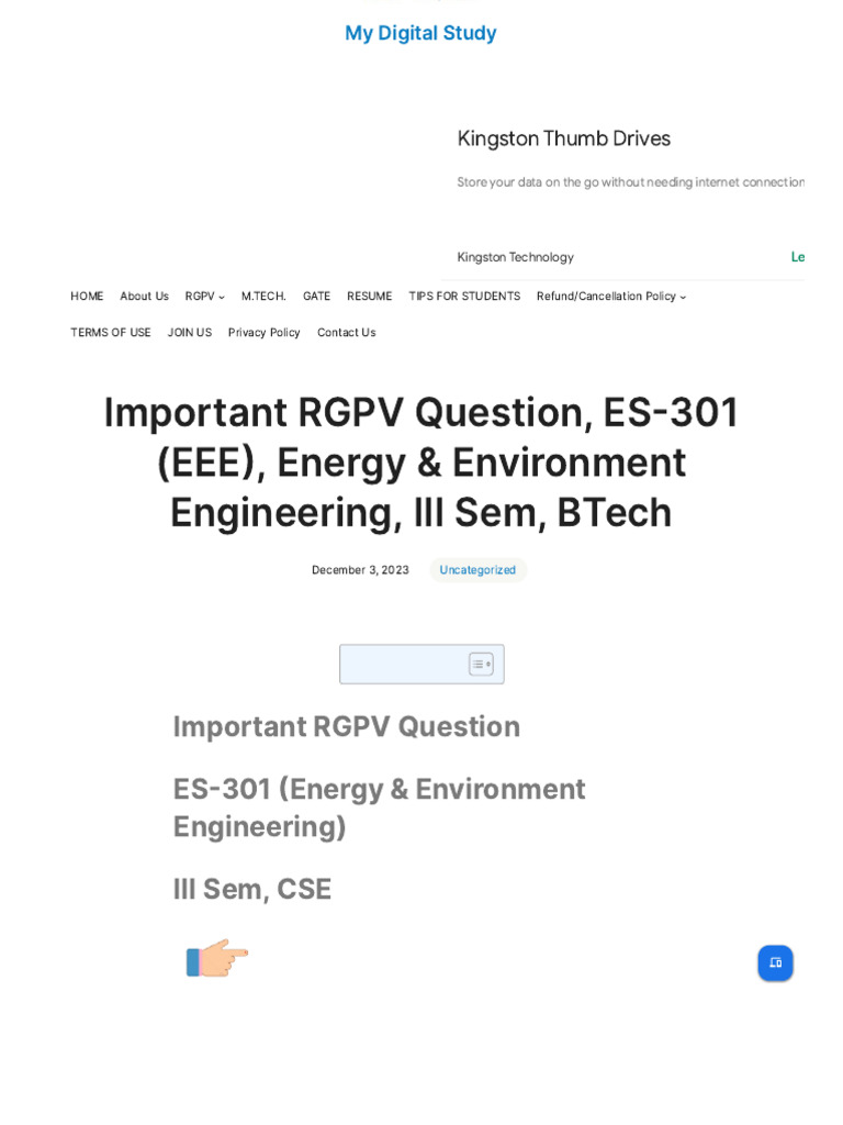 Important RGPV Question, ES-301 (EEE), Energy & Environment Engineering, III Sem, BTech - My ...
