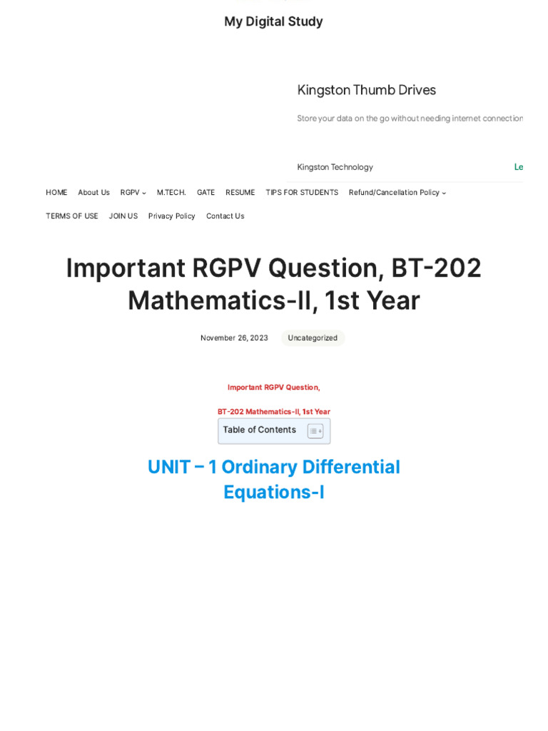 Important RGPV Question, BT-202 Mathematics-II, 1st Year - My Digital Study | PDF