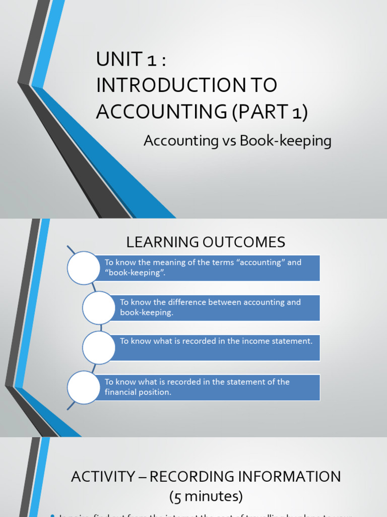 Y9 Unit 1 - Introduction To Accounting (Part 1) | PDF