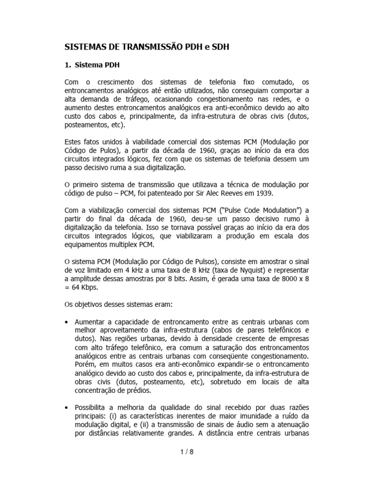 8 - Sistema de Transmissão PDH e SDH | PDF