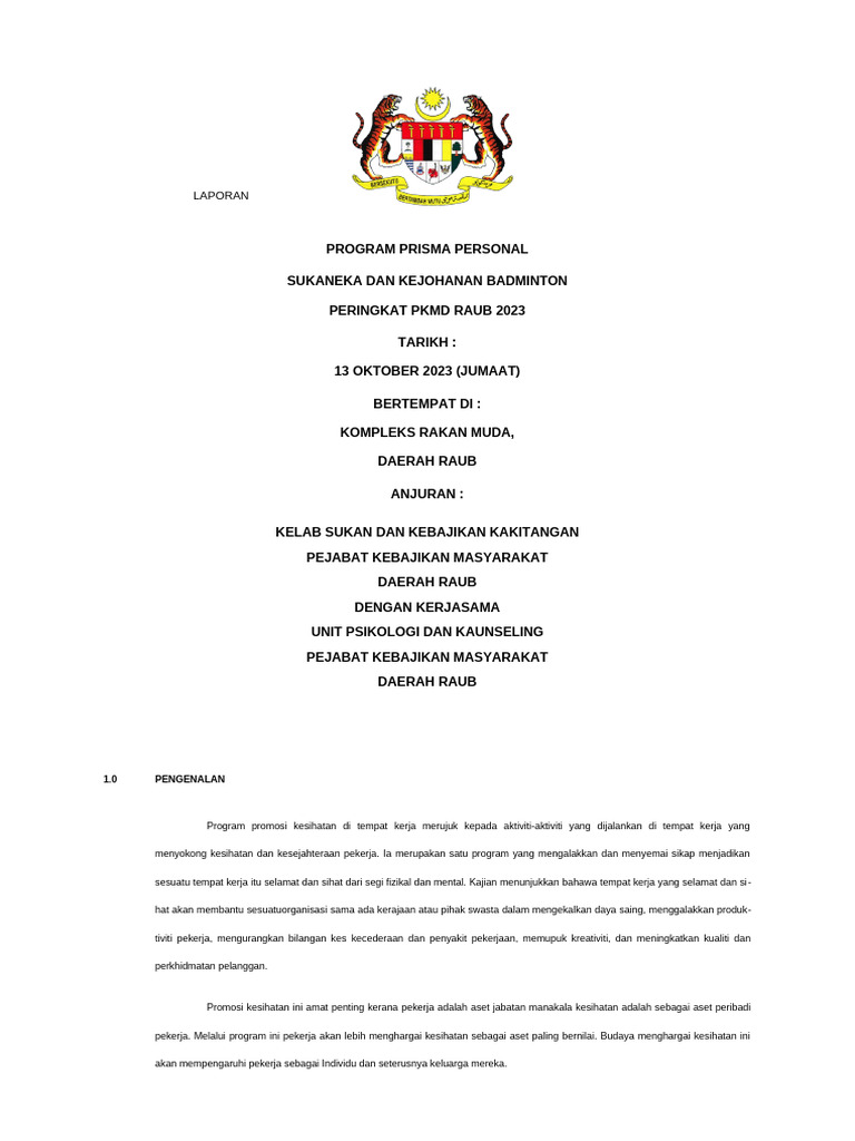 Laporan Kerja Program Sukaneka 2023 | PDF