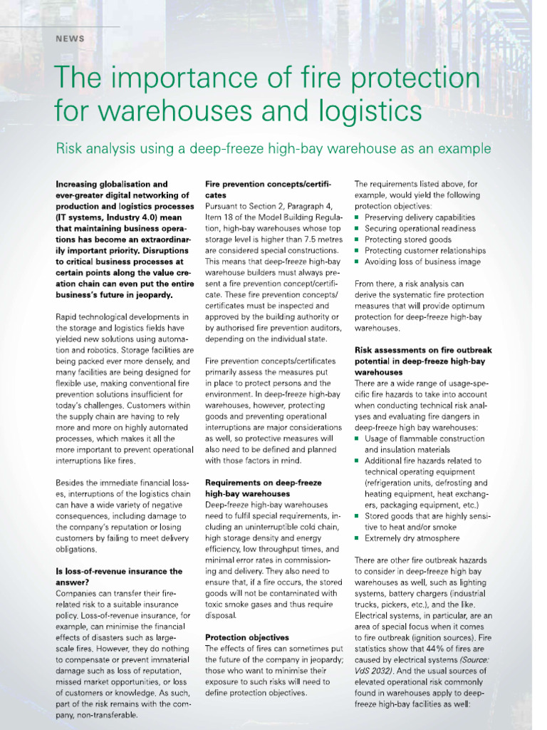 Importance of Fire Protection for Warehouse and Logestics | PDF