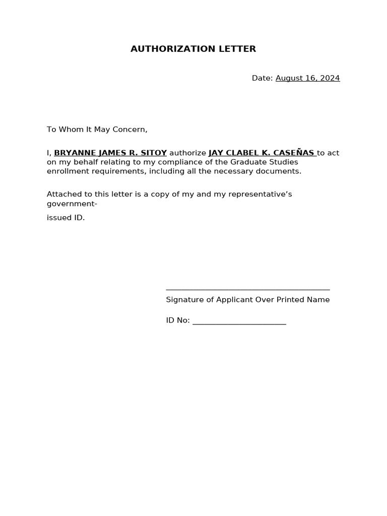 Authorization Letter | PDF | Law | Wellness