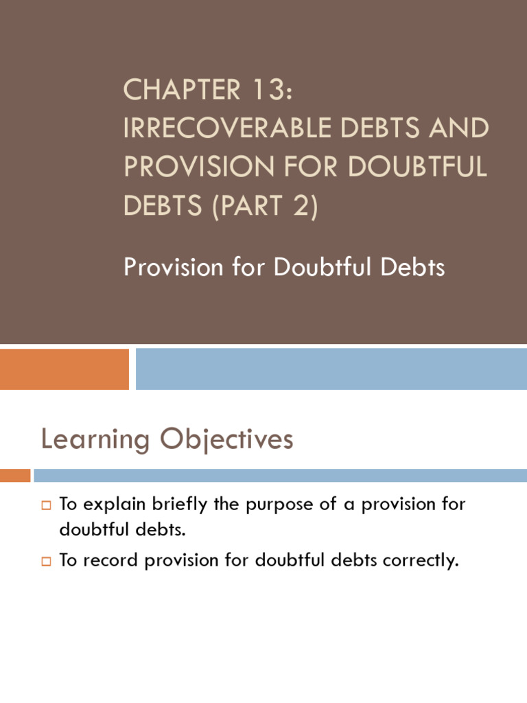Chapter 13 (Part 2) - Provision for Doubtful Debts | PDF