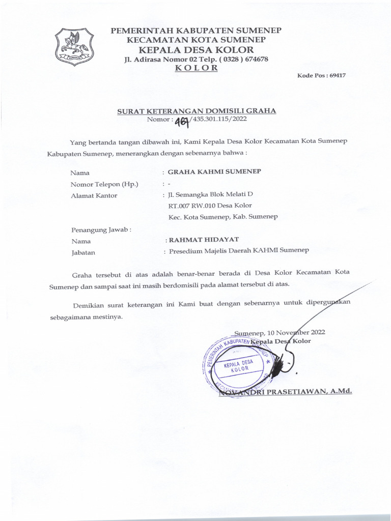 Surat Keterangan Domisili Graha Kahmi Sumenep | PDF