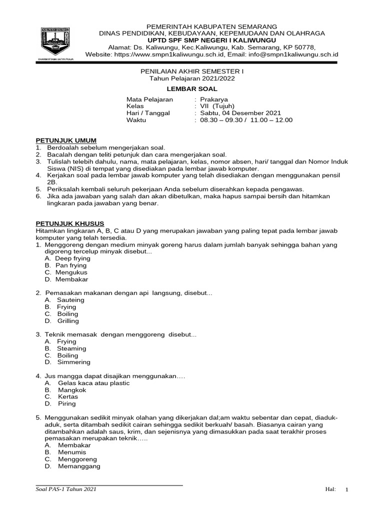 Soal Pas 1 kl7 KLW New | PDF