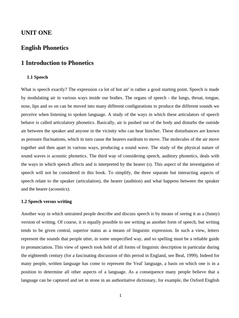 Introduction To Phonetics Handout (Enla 216) | PDF | Phoneme | Phonetics