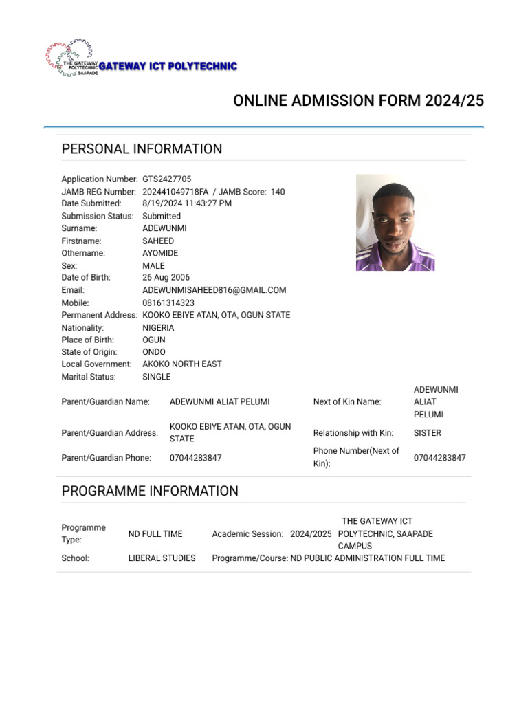 The Gateway Ict Polytechnic, Saapade | PDF