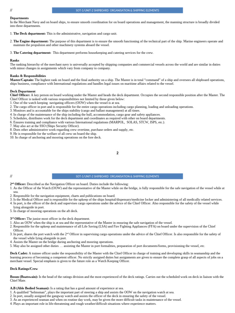 Shipboard Organization - Departments | PDF
