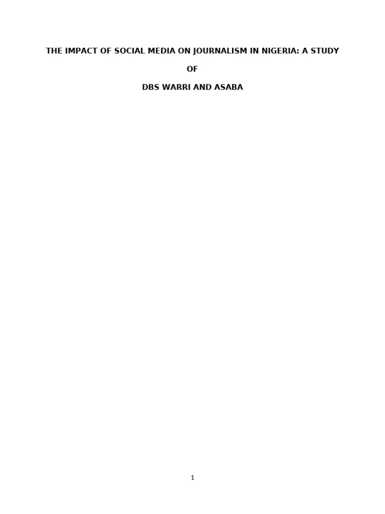 The Impact of Social Media On Journalism in Nigeria: A Study OF Dbs ...