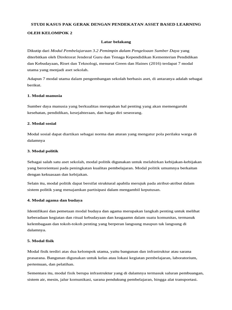 Studi Kasus Pak Gerak Dengan Pendekatan Asset Based Learning | PDF