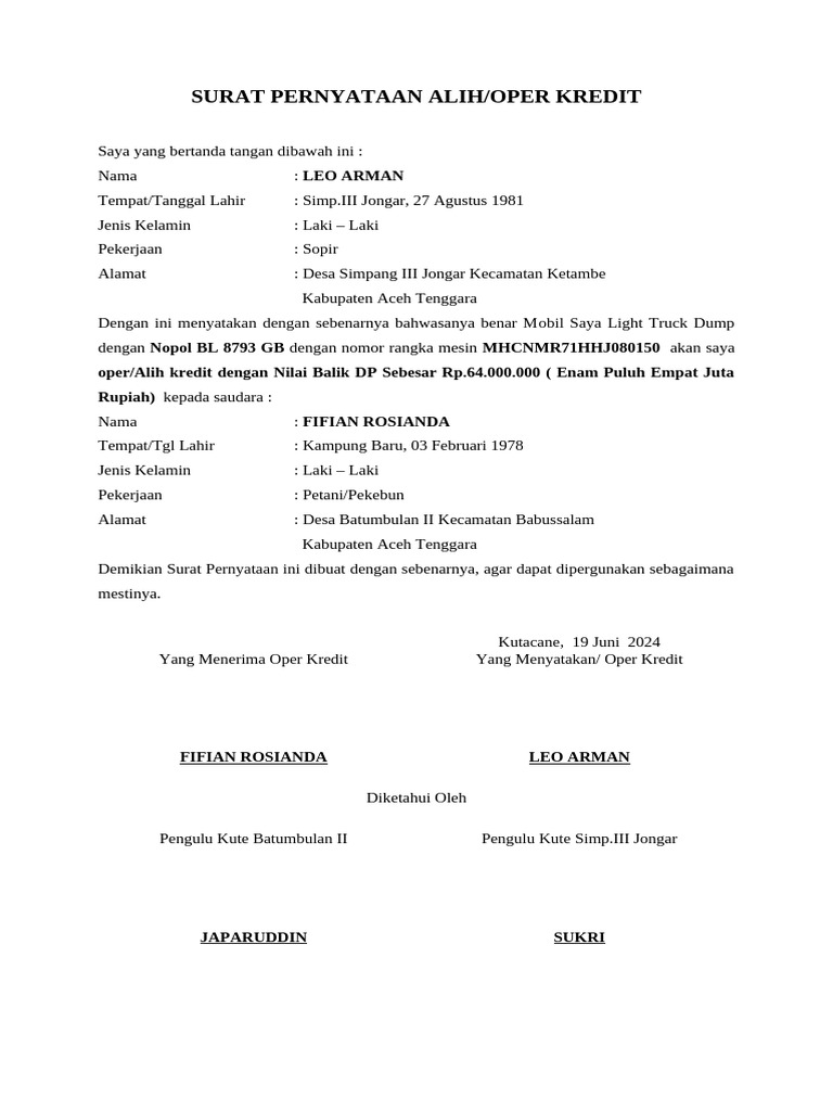 Surat Pernyataan Alih | PDF