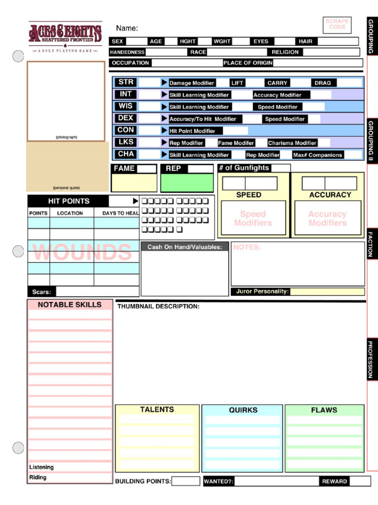 Aces & Eights NPC Character Sheet | PDF