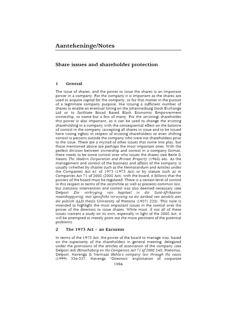 Share Issues and Shareholder Protection | PDF | Securities (Finance ...