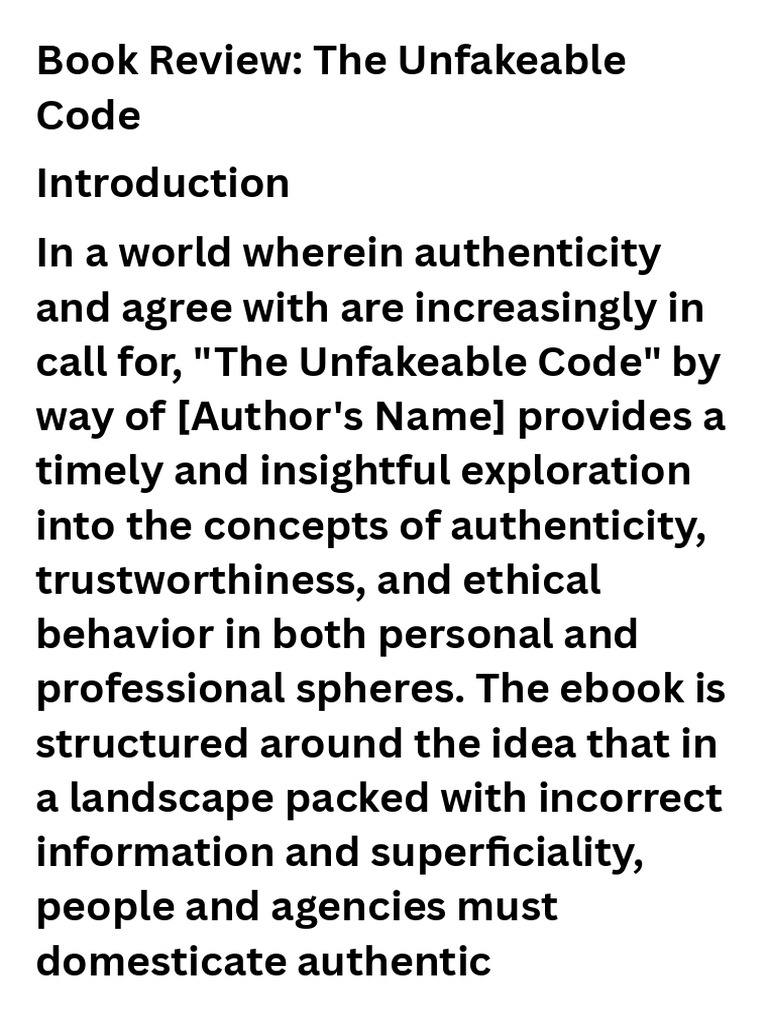 Book Review The Unfakeable Code | PDF