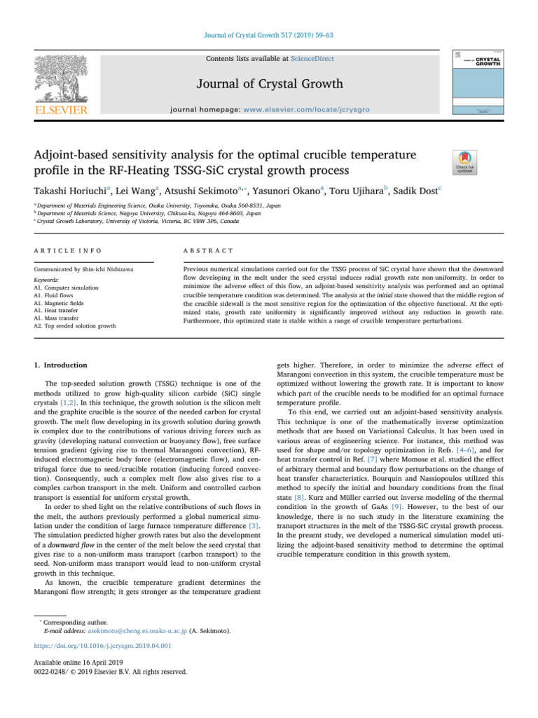 Adjoint-Based Sensitivity Analysis For The Optimal Crucible Temperature Profile in The RF ...