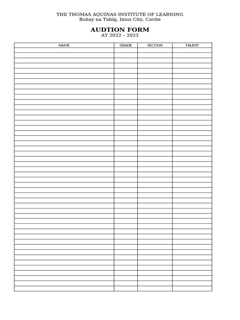 Audtion Form | PDF